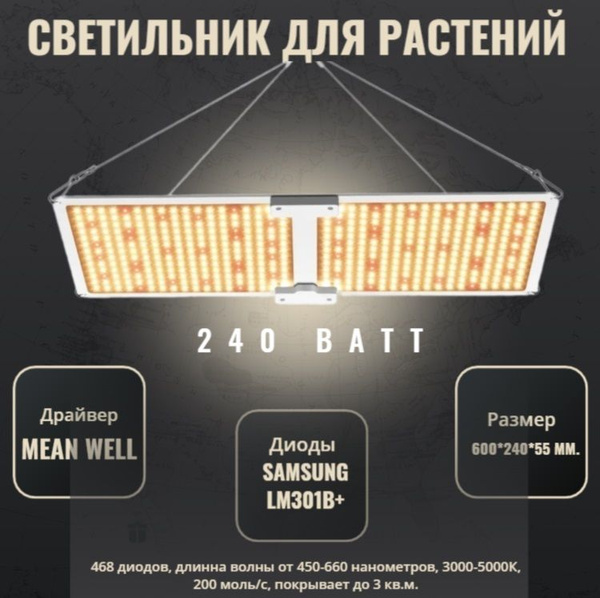 Светильник для растений/ SL 2000/301B/квантум борд/ Samsung LM-301B ...
