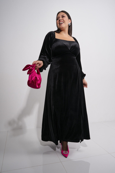 Платье бархатное женское больших размеров Manelia черное, Женский, На ...