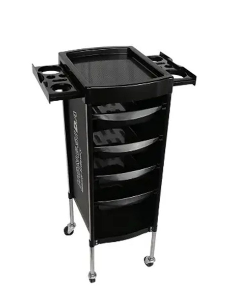 Парикмахерская тележка на колесах черная пластиковая с бортами и ...