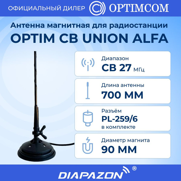 Антенна автомобильная Optim UNION ALFA на магнитном основании - купить с доставкой по выгодным ...