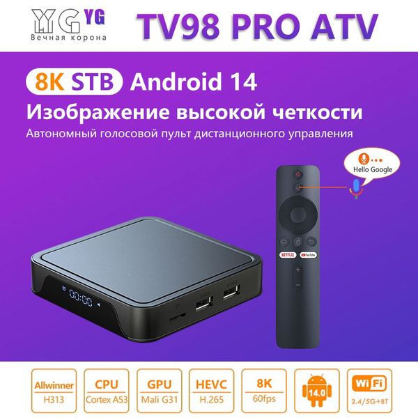 Медиаплеер YGYG TV98 ATV Pro 8/128G, RP-SMA, HDMI, TF, Оптический аудио ...