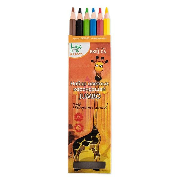 Цветные карандаши KANZY "Jumbo", заточенные, 6 цветов (BKRJ-06 ...