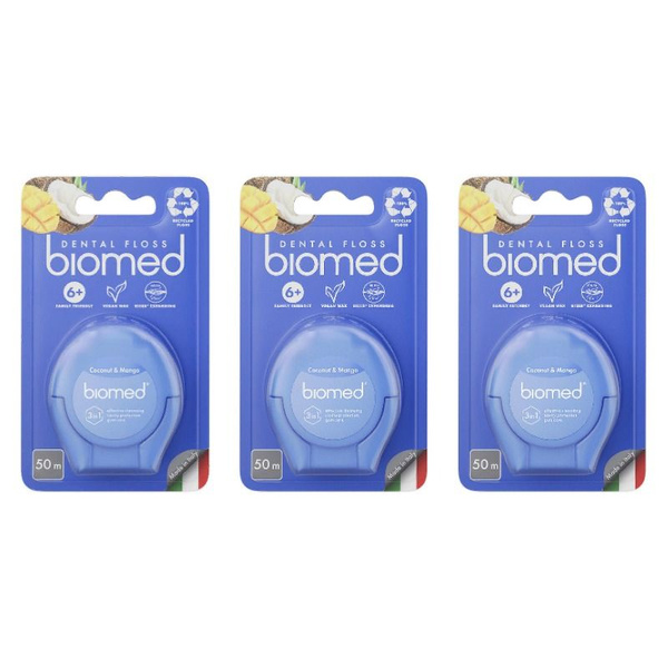 Biomed Зубная нить, Professional Dental Floss, кокос и манго, 50 м., 3 ...