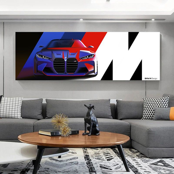 Картина на холсте 30x90 см BMW M3 (M4 F82, BMW F30, BMW M3 G80, БМВ М5 Ф30, BMW 4er) Интерьерная ...
