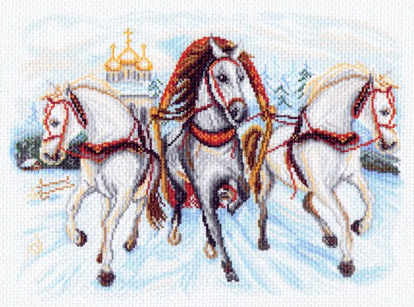 Канва с нанесенным рисунком Матренин Посад "Тройка лошадей", для ...