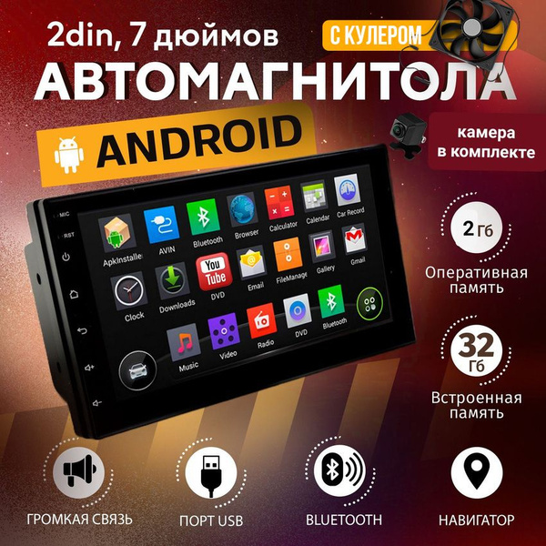 Автомагнитола 7" 2 +32 Android 13. С камерой, и универсальной ...