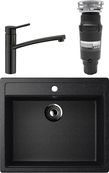 Комплект Мойка Ulgran U-104 -308 черная / Смеситель Domaci Равенна DC 3011 черный / Измельчитель ...