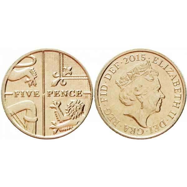 Великобритания 5 пенсов 2015 год KM# 1334 Королева Елизавета II (1982 - 2022) купить на OZON по ...
