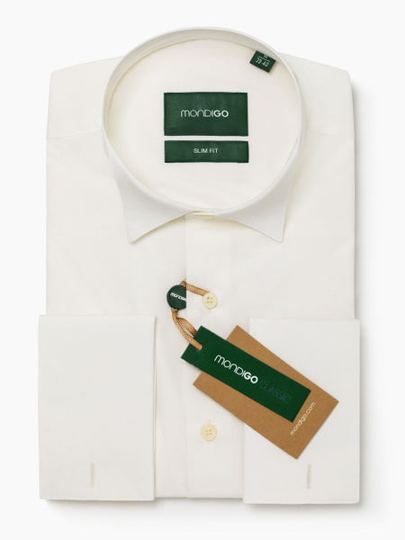 Рубашка Мужской Mondigo молочный Длинный Хлопок, Полиэстер Воротник Однотонный, размер 46, 48 ...