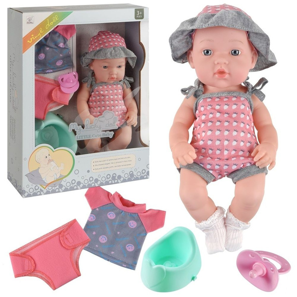 Пупс Junfa "My Lucky Doll" 35 см (14') в розовой одежде и шляпке, в наборе с горшком, соской ...