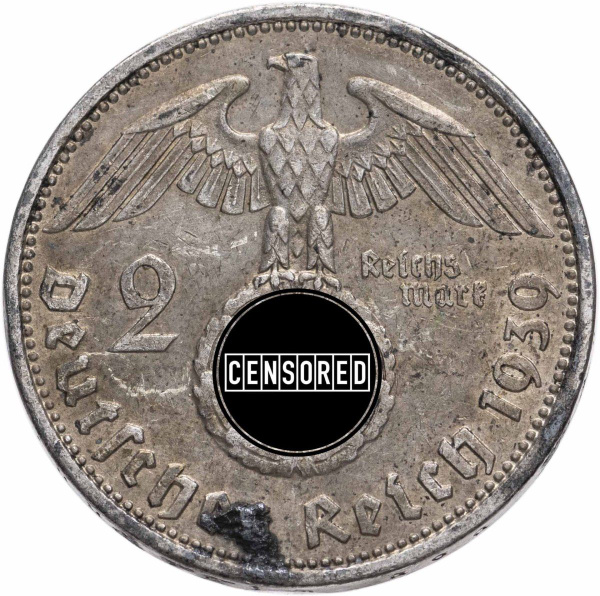 Германия, Третий Рейх 2 рейхсмарки 1939, знак монетного двора "A" - Берлин, Серебро 625, в ...