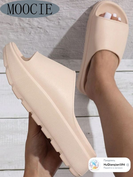 Шлепанцы Женский MOOCIE хаки, размер 35, 36 EVA Круглый нос, Толстая подошва Без каблука Без ...