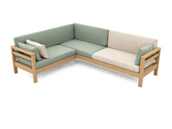 Угловой садовый диван Soft Element Бонни левый Mint, велюр, деревянный, стиль лофт, на дачу, в ...