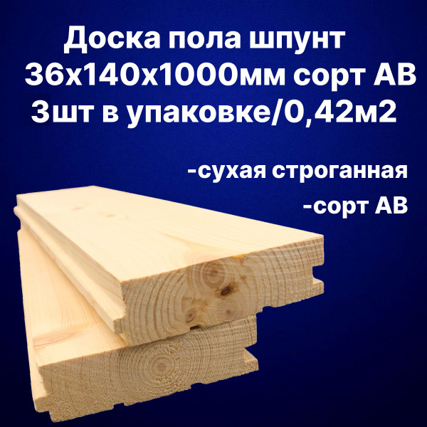 доска пола шпунт 36х140х1000 сорт АВ 3шт - купить с доставкой по ...