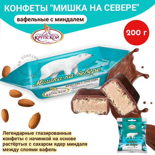 Конфеты Мишка на севере вафельные в шоколаде Фабрика им Крупской 200