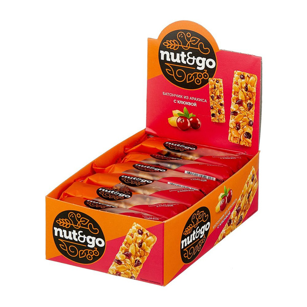 Nut N Go Батончики мюсли с арахисом и клюквой, 18 шт по 42 г - купить с доставкой по выгодным ...
