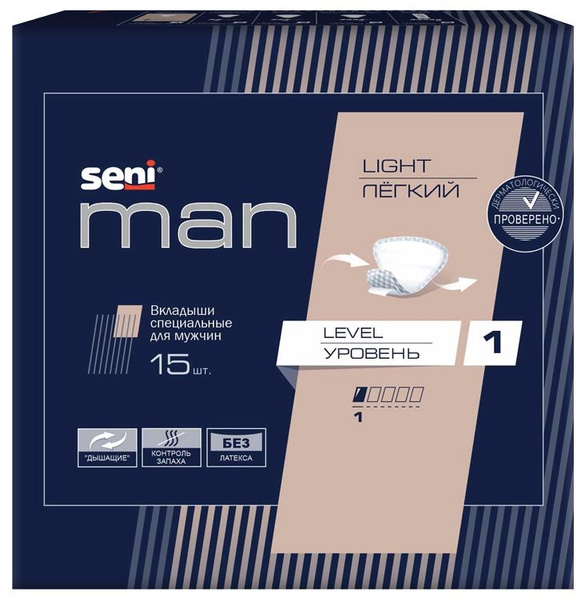 Seni Man Вкладыши урологические для мужчин Light level 1, 15 шт ...