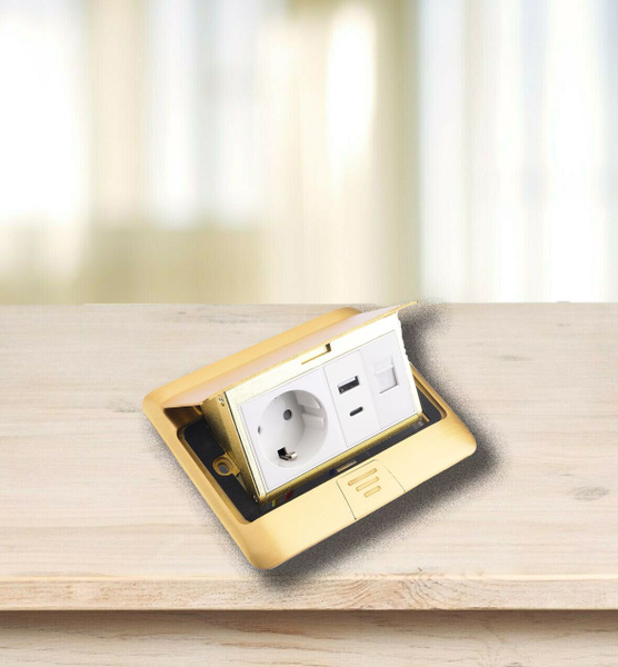 Выдвижная встраиваемая розетка в пол / 1 розетка + USB + Type-C ...