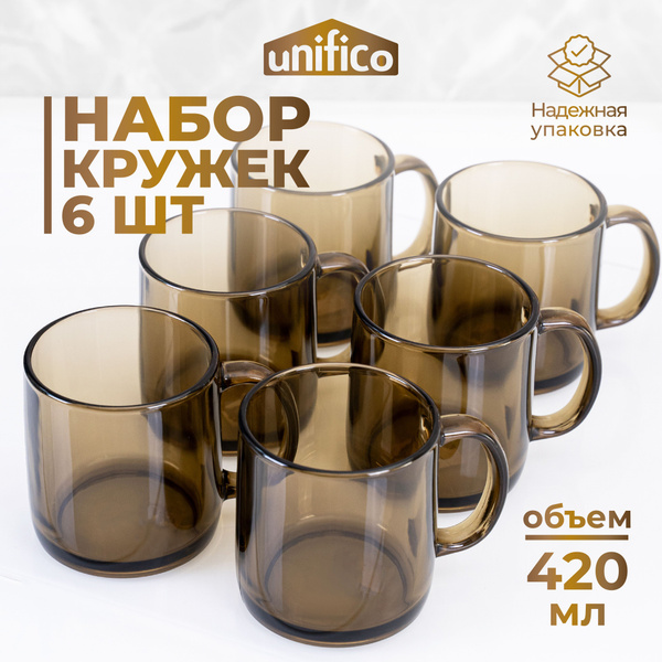 Характеристики Набор кружек для чая и кофе из силикатного стекла 6 шт ...