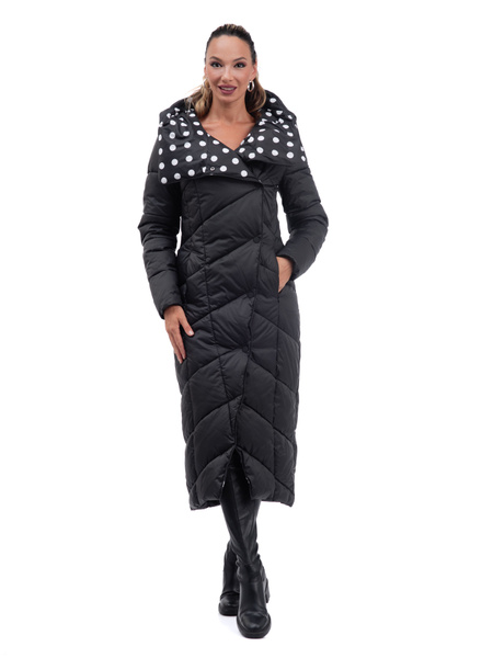 Пуховик Женский Rosso Style черный кварц капюшон Плащевка, размер 44 Длинный Зима Био-пух Россия ...