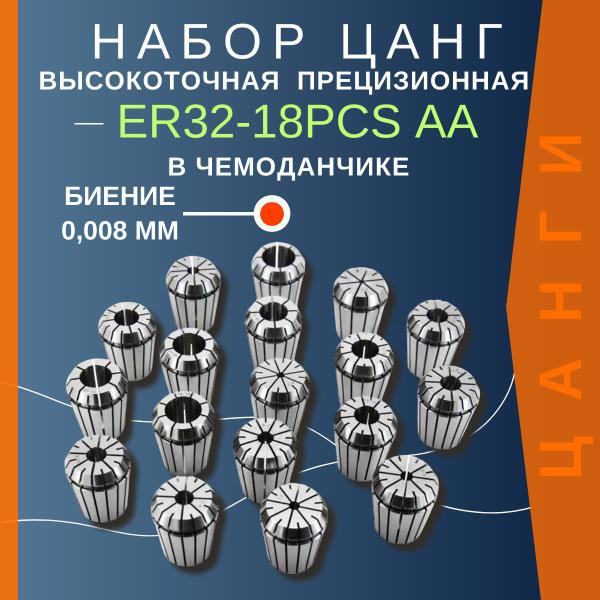Набор цанг прецизионных ER32-18 AA TC Tools - купить с доставкой по ...
