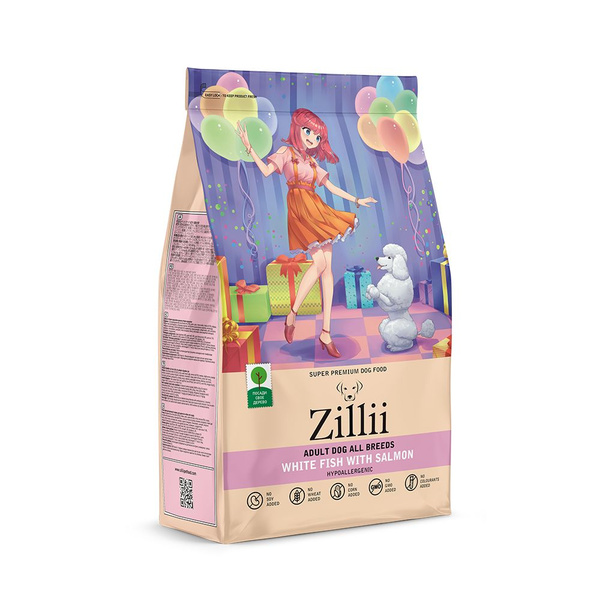Корм сухой для собак 800 г, гипоаллергенный ZILLII (Зилли), Белая Рыба с Лососем - купить с ...