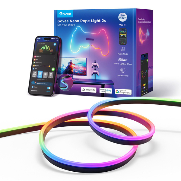 Светодиодная лента RGB Govee Neon Rope Strip Light 2 H61D4C11, умная LED подсветка 4 метра ...