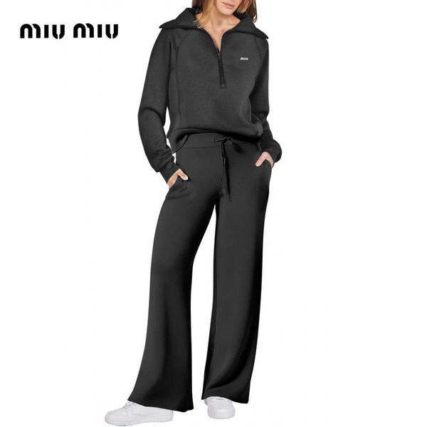 Комплект одежды Женский Miu Miu Повседневный брючный черный размер 44 Полиэфирное волокно