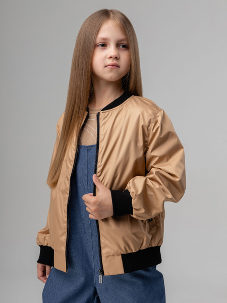 Бомбер Мальчики, Девочки BODO Манжеты, Молния бежевый Дюспо, размер 110, 116 Длинный Демисезон ...