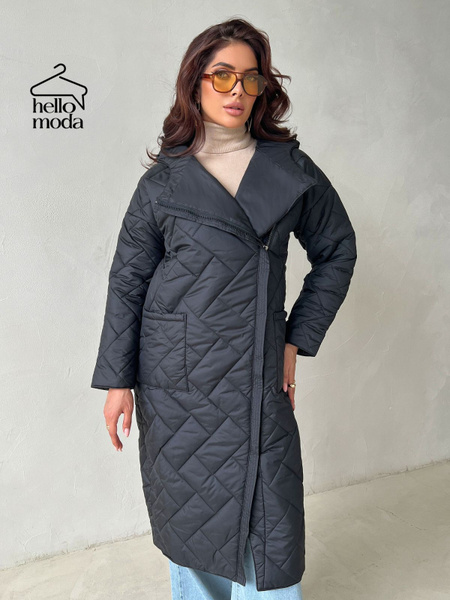 Пальто HELLO MODA!, Демисезон, размер 50, цвет глубокий черный, Полиэстер - купить по выгодной ...