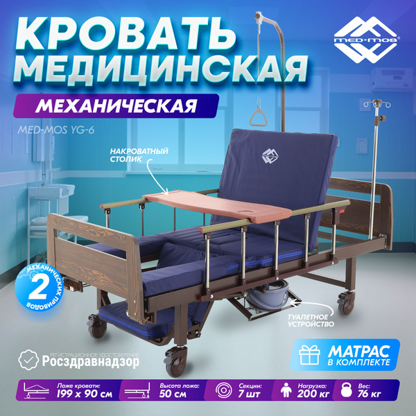 Кровать медицинская MED-MOS YG-6 с матрасом и туалетным устройством/ функцией кардиокресло ...