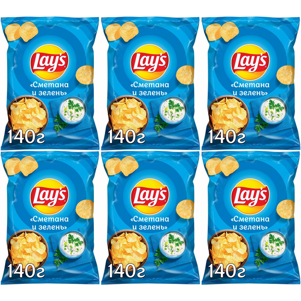 Чипсы картофельные Lay's сметана-зелень 140 г, набор: 6 штук купить на OZON по низкой цене ...