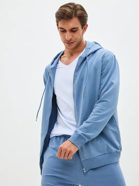 Толстовка Мужской Instreet Капюшон, Карманы серый, голубой Молния Футер двухнитка, размер 48 ...