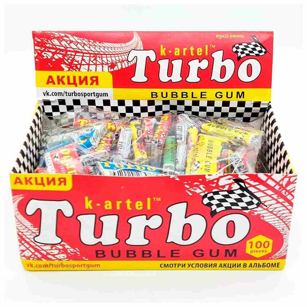 Жевательная резинка TURBO со вкусом персика, яблока, арбуза, клубники ...