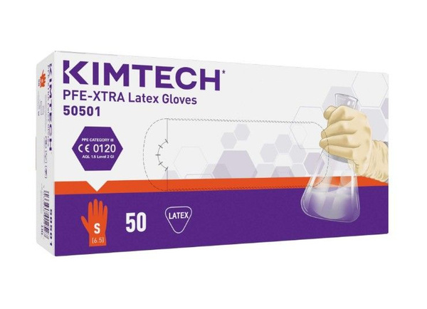 Перчатки латексные удлиненные 30 см Kimtech PFE-Xtra Gloves, цвет: бежевый, размер S, 50 шт. (25 ...