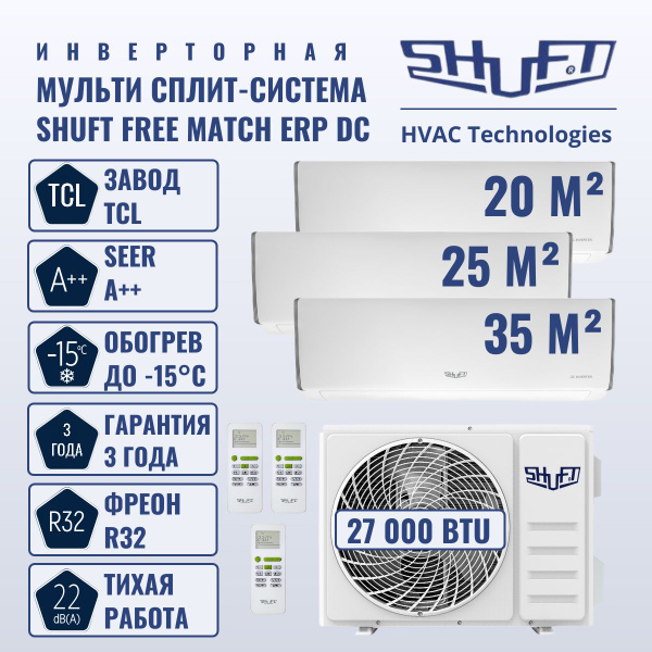 Инверторная мульти сплит-система SHUFT на 3 комнаты FMI-27-3/N8 SFMS/I-07+09+12 НB купить c ...