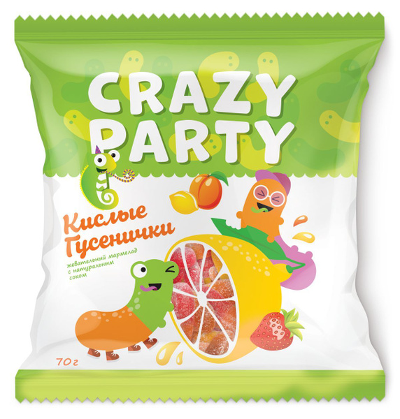 Мармелад жевательный фигурный Crazy Party Кислые Гусенички, 70г. купить ...