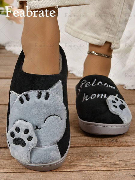 Тапочки Женский Feabrate, размер 40, 41 черный Круглый нос, Толстая подошва Без каблука Без ...