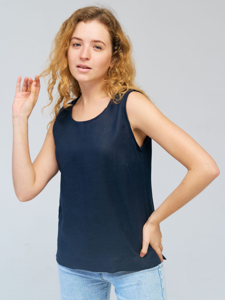 Топ Женский Trango темно-синий, размер 44 Лен Повседневный Россия свободный купить c доставкой ...