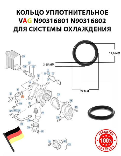 Кольцо уплотнительное VAG N90316801 N90316802 системы охлаждения купить ...