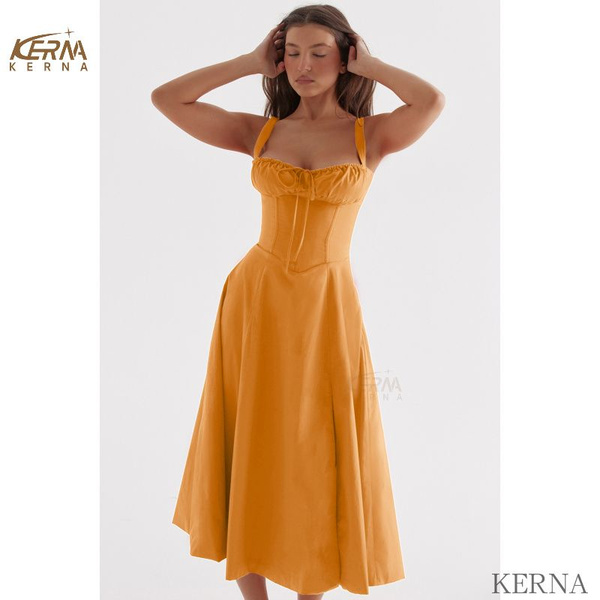 Платье Женский KERNA персиковый с открытой спиной Пляжный Без рукавов Лавсан Ленты декоративные ...