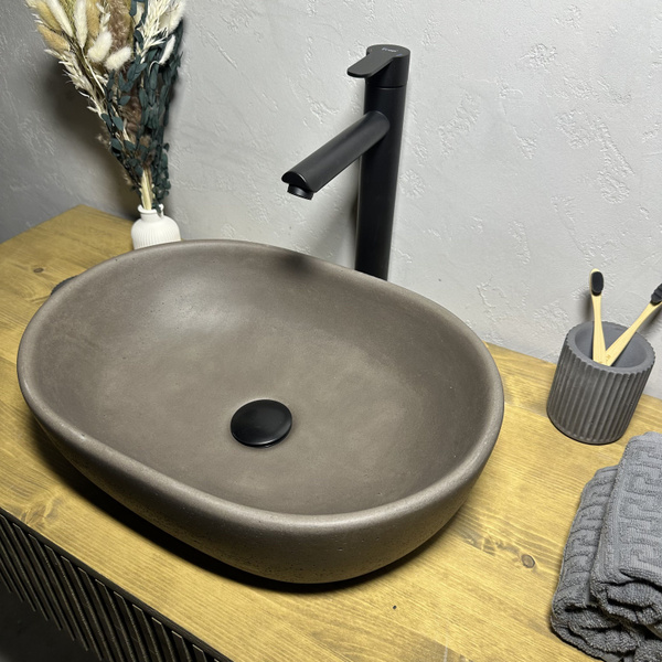 Раковина накладная для ванной из бетона SIMI PERLA Графит 480x340x140 ...