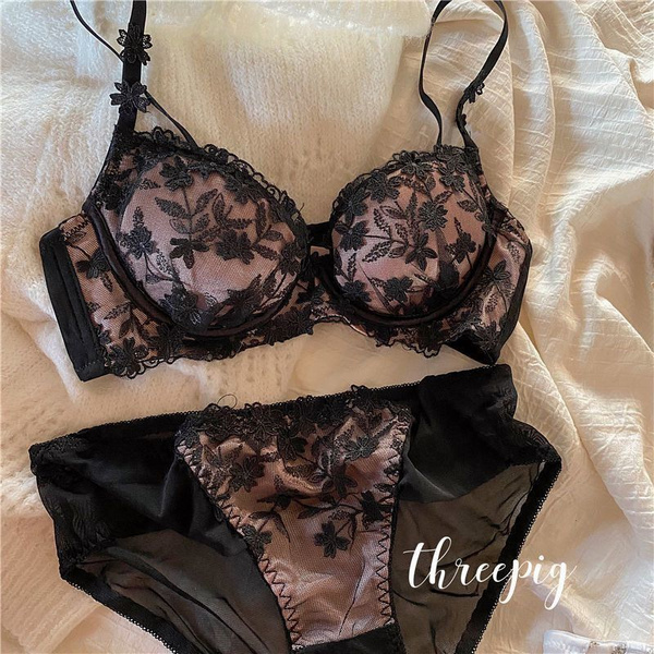 Комплект белья Женский SYJWY черный Пряжка Хлопок, Нейлон Бахрома, Капюшон, размер 75A, 75B ...