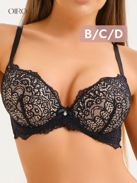 Бюстгальтер Женский OIRO формованная чашка, размер 75B черный Полиэстер, Хлопок Повседневный ...