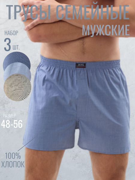 Комплект трусов Мужской ZEVS шорты Хлопок голубой, размер 52 Средняя Китай Повседневный ...