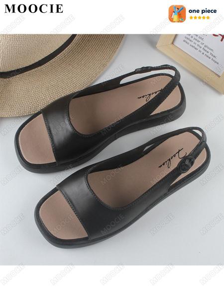 Босоножки Женский MOOCIE черный Без каблука Искусственная кожа, размер 38, 39 Толстая подошва ...
