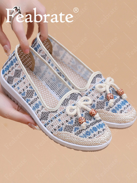 Слипоны Женский Feabrate синий, размер 36 На любой сезон Без застёжки Китай Шнуровка, Бусины ...