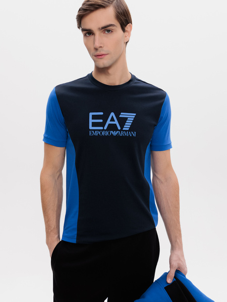 Футболка Мужской EA7 темно-синий, размер 54, 56 Хлопок Повседневный Камбоджа купить c доставкой ...