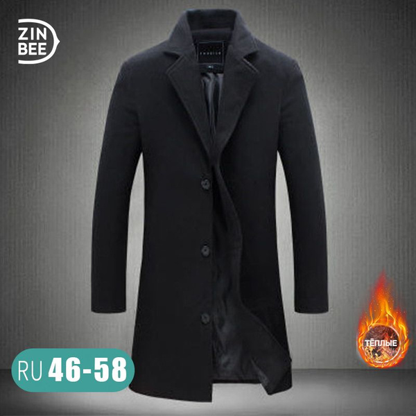 Пальто Мужской ZinBee Пряжки черный V-образный Хлопок Три четверти Синтепух, размер 52 Зима ...