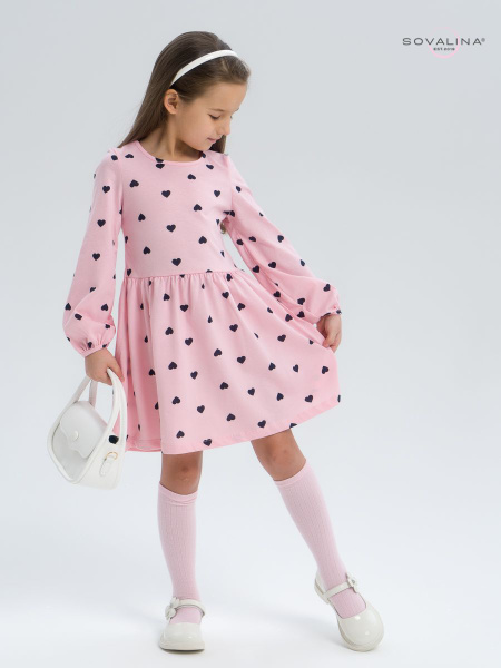 Платье Девочки SOVAlina розовый прямое Повседневный Длинный Трикотаж ...